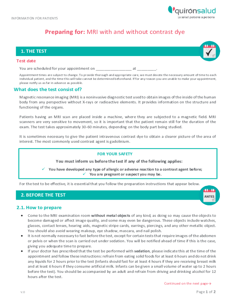 Fillable Online Preparing for: CT scan with or without contrast dye Fax ...