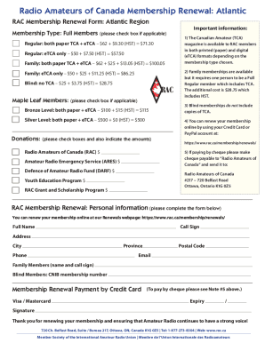 Fillable Online Atlantic - RAC Membership Renewal Form Fax Email Print ...