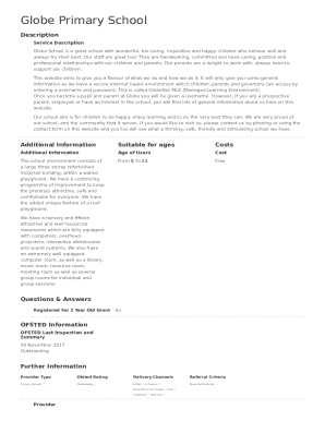 Fillable Online Globe Primary School (Fees & Reviews) England, London ...