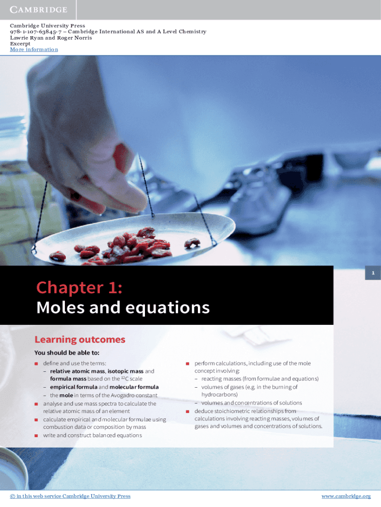 Fillable Online assets cambridge Chapter 1: Moles and equations Fax Email Print - pdfFiller