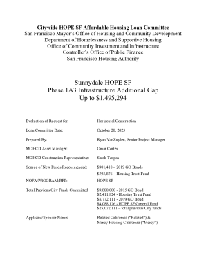 Fillable Online Sunnydale HOPE SF Phase 1A3 Infrastructure Additional Gap Up to ... Fax Email ...