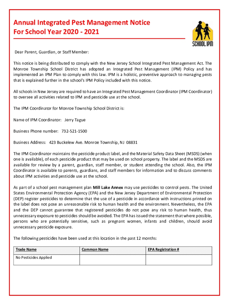 Fillable Online This notice is being distributed to comply with the New Jersey School Integrated ...