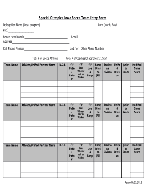 Bocce Four Person Team Entry Doc Template | pdfFiller