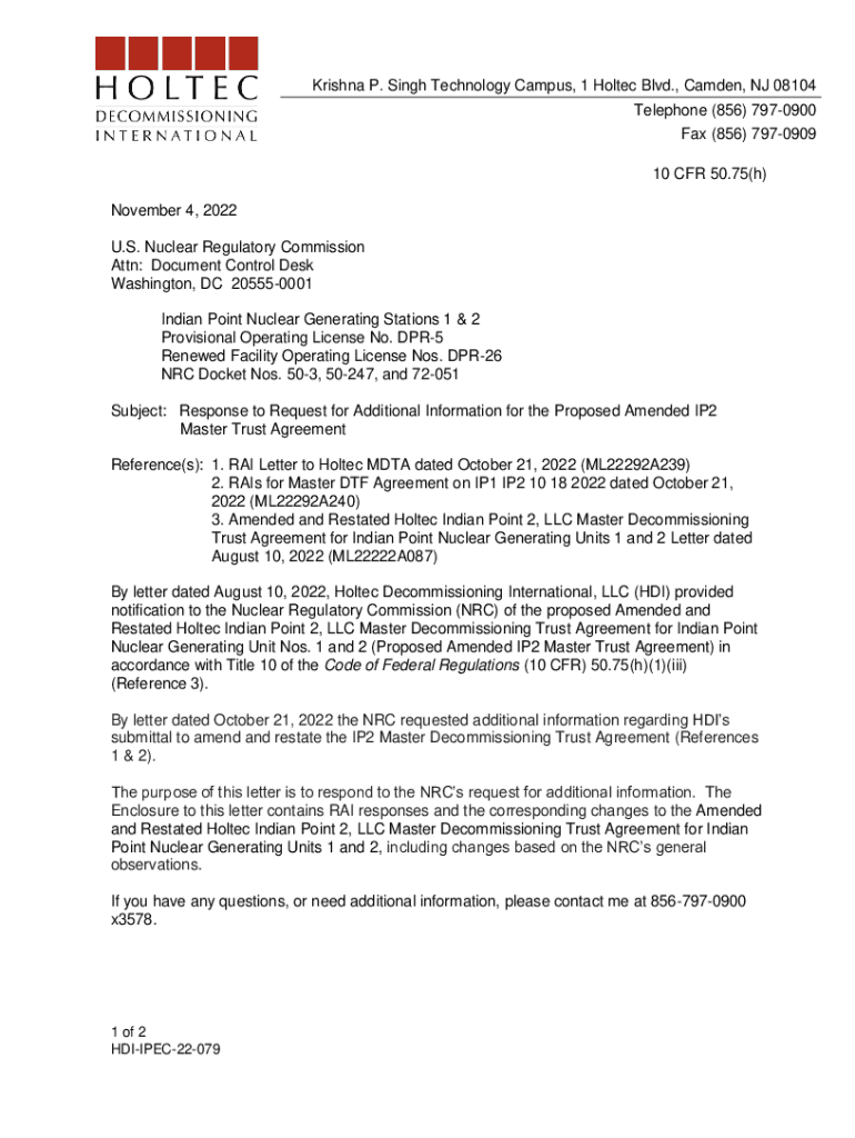 Fillable Online Holtec Decommissioning International - Response to Request for Additional ...