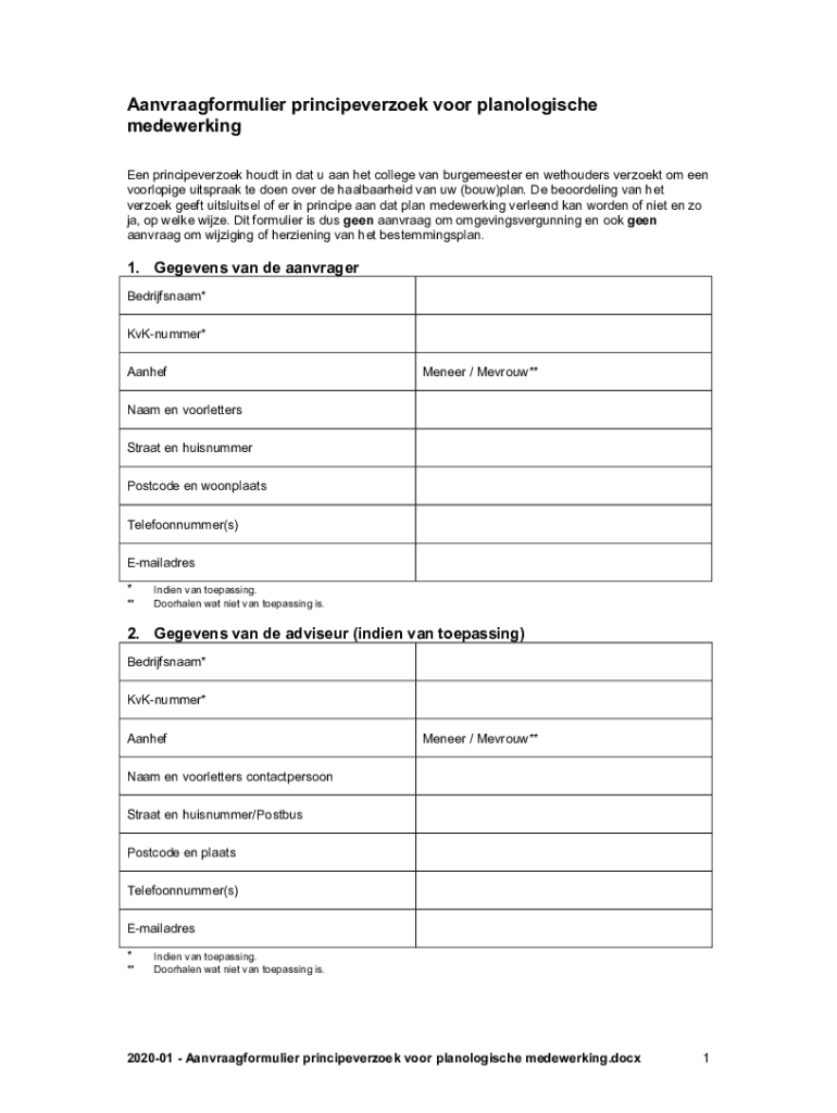 Invulbaar Online Formulier t.b.v. principeverzoek of bestemmingsplan ...
