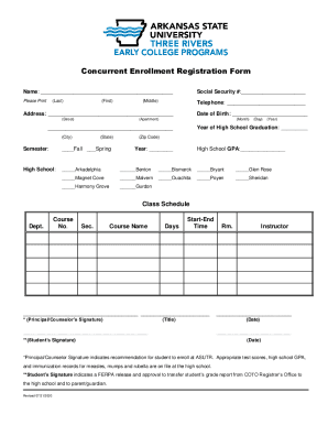 Fillable Online Concurrent Enrollment Registration Form Fax Email Print - pdfFiller