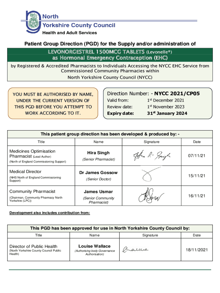 Fillable Online cpny co Patient Group Direction (PGD) for the Supply of ...