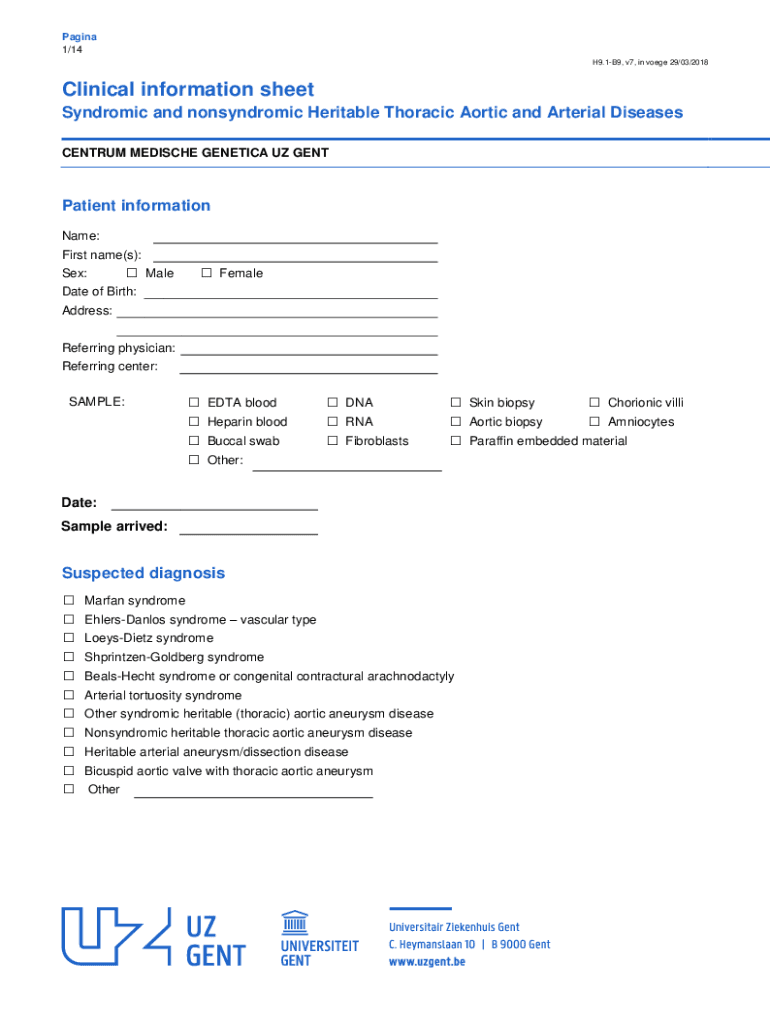 Fillable Online Syndromic and nonsyndromic Heritable Thoracic Aortic ...