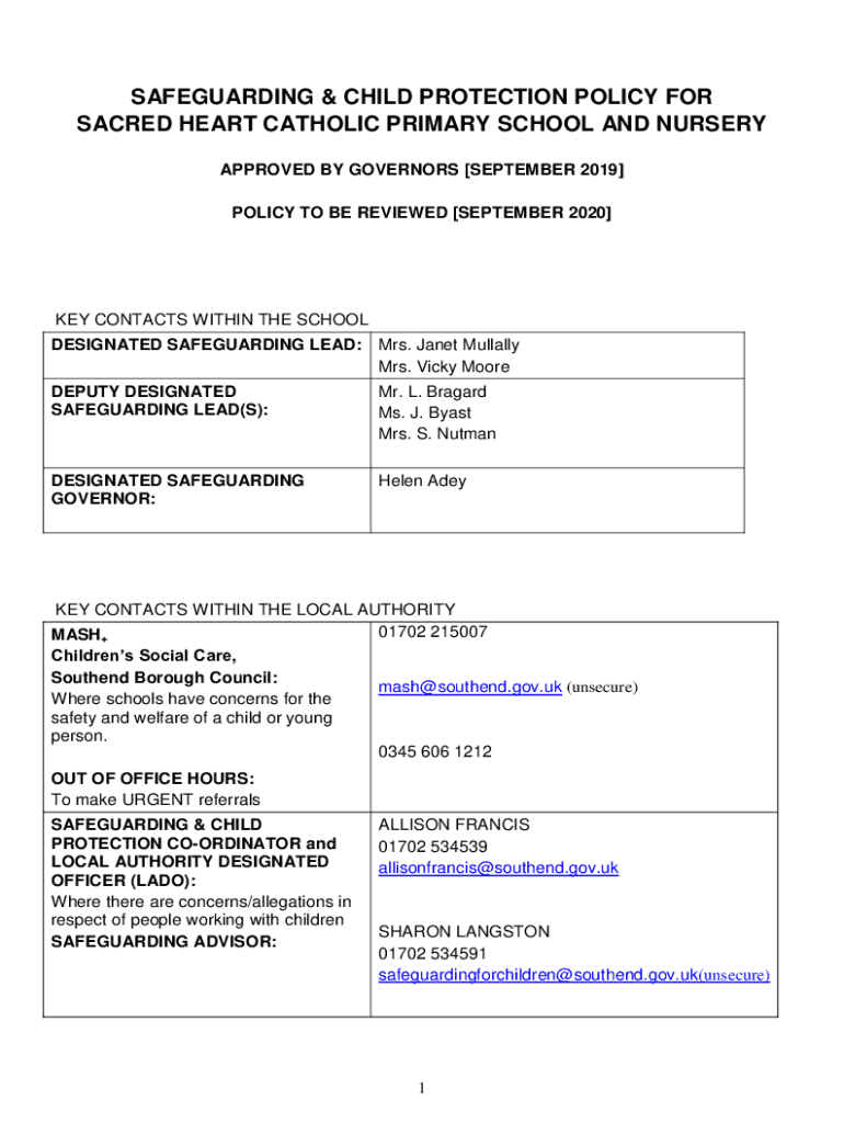 Fillable Online Child Protection and Safeguarding Policy - Sacred Heart ...