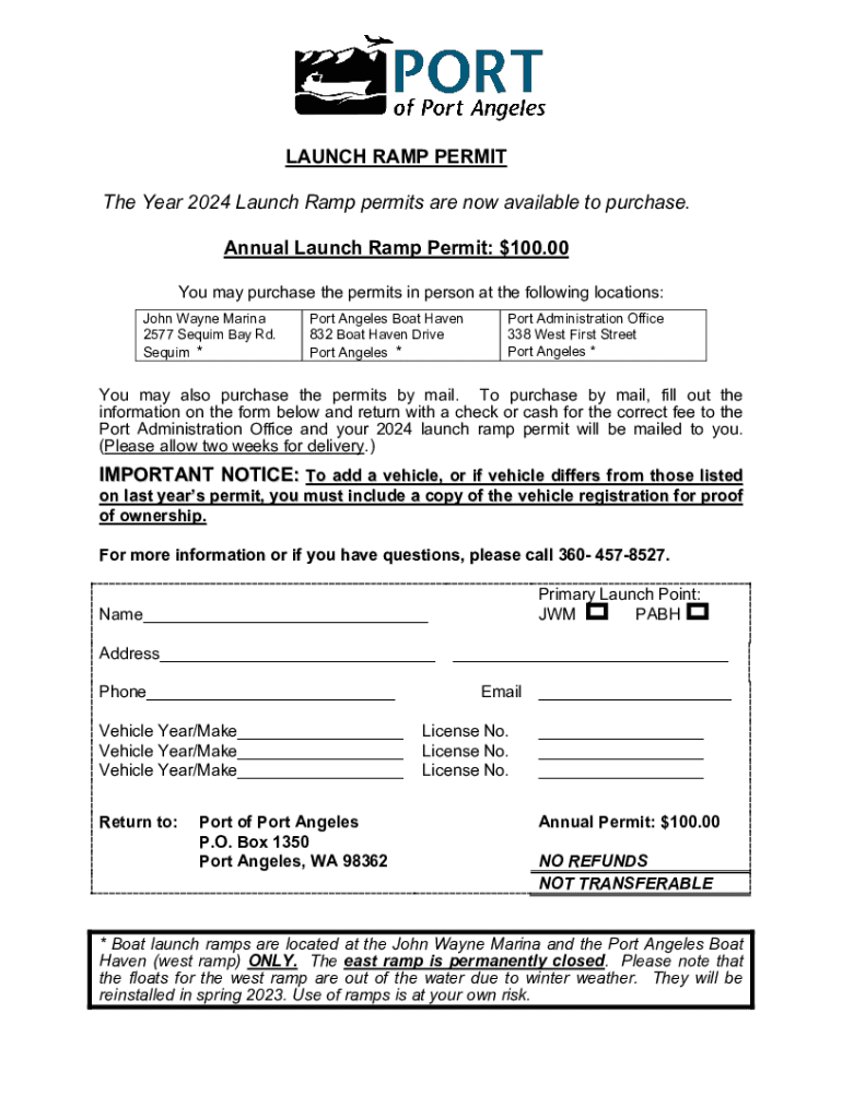 Fillable Online Annual Boat Launch Permit Purchasing Change at Lake ...