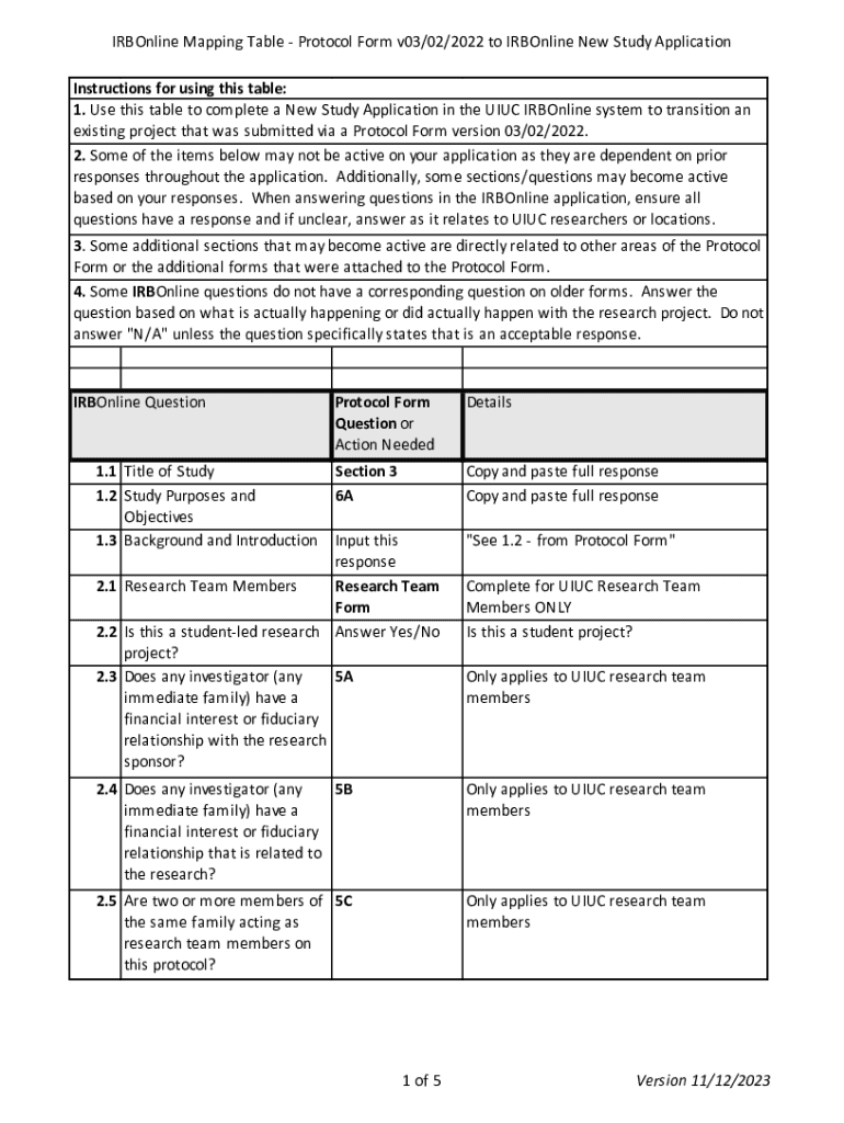 Fillable Online oprs research illinois Protocol Form Mapping Table to ...
