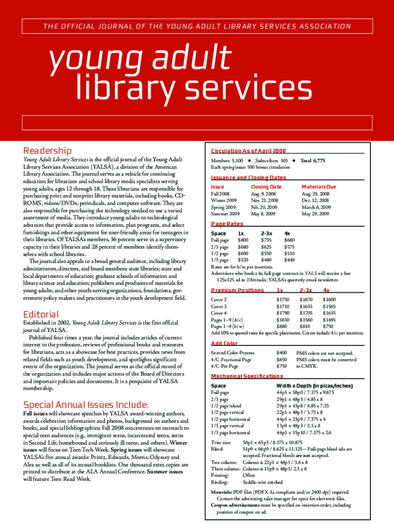 Fillable Online Young Adult Library Services (YALS) Fax Email Print ...