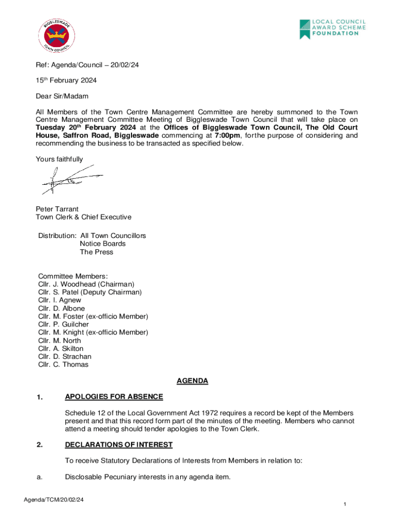 Fillable Online biggleswadetowncouncil gov Ref: Agenda/Personnel/180815 Dear Sir/Madam I hereby ...