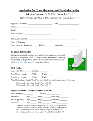 Fillable Online Application for Grave Monument and Foundation Setting ...
