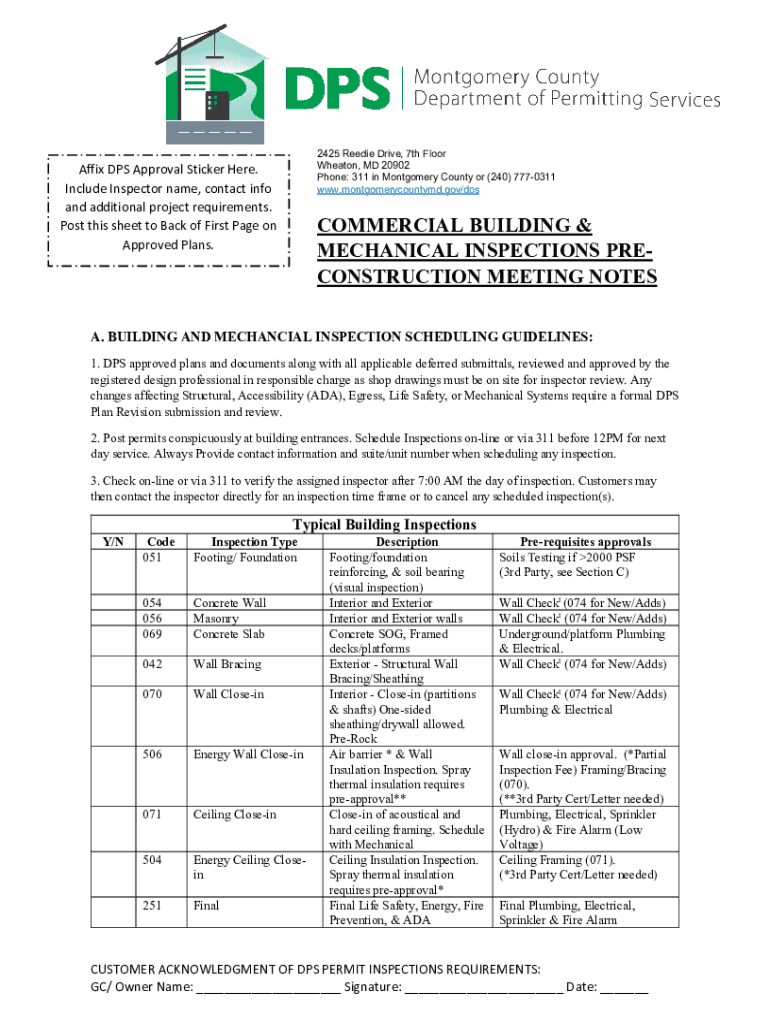 Fillable Online COMMERCIAL BUILDING & MECHANICAL INSPECTIONS PRE ...