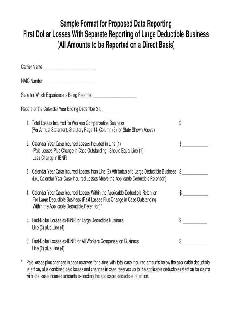 Fillable Online Sample Format for Proposed Data Reporting First Dollar ...
