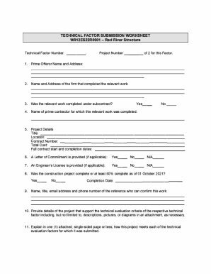 Fillable Online TECHNICAL FACTOR SUBMISSION WORKSHEET ... Fax Email ...