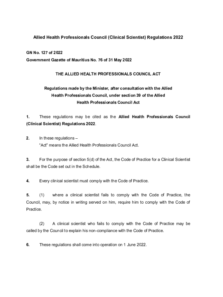 Fillable Online health govmu Allied Health Professionals Council ...