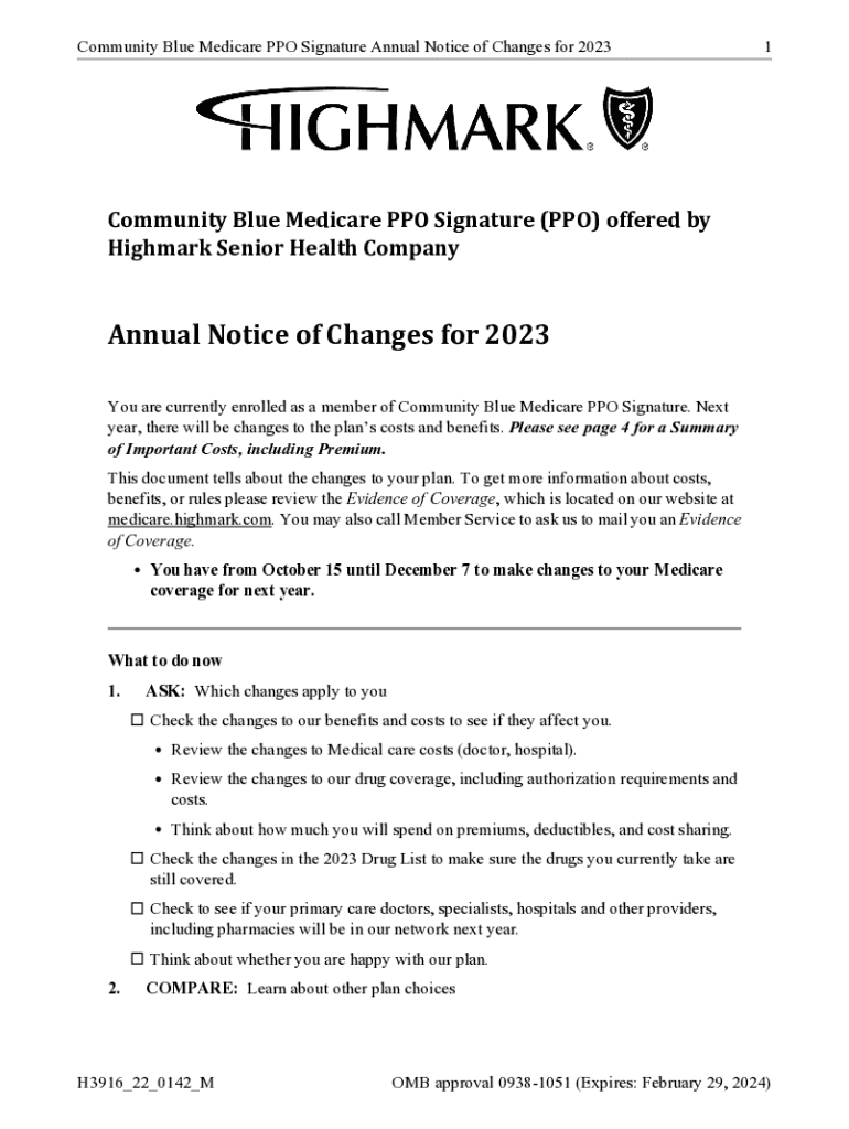 Fillable Online Community Blue Medicare PPO Signature Annual Notice of ...