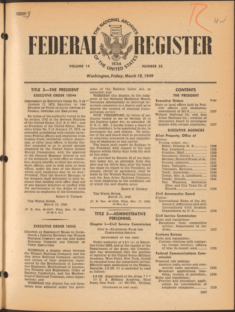 Fillable Online Executive Order 10044Amendment of Executive Order No. 9 ...