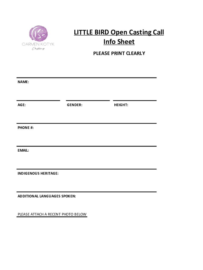 Fillable Online Little Bird Casting Form Fax Email Print - pdfFiller