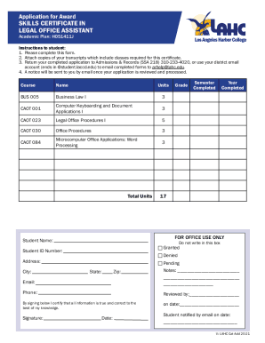 Fillable Online legal office assistant skills certificate form Fax ...