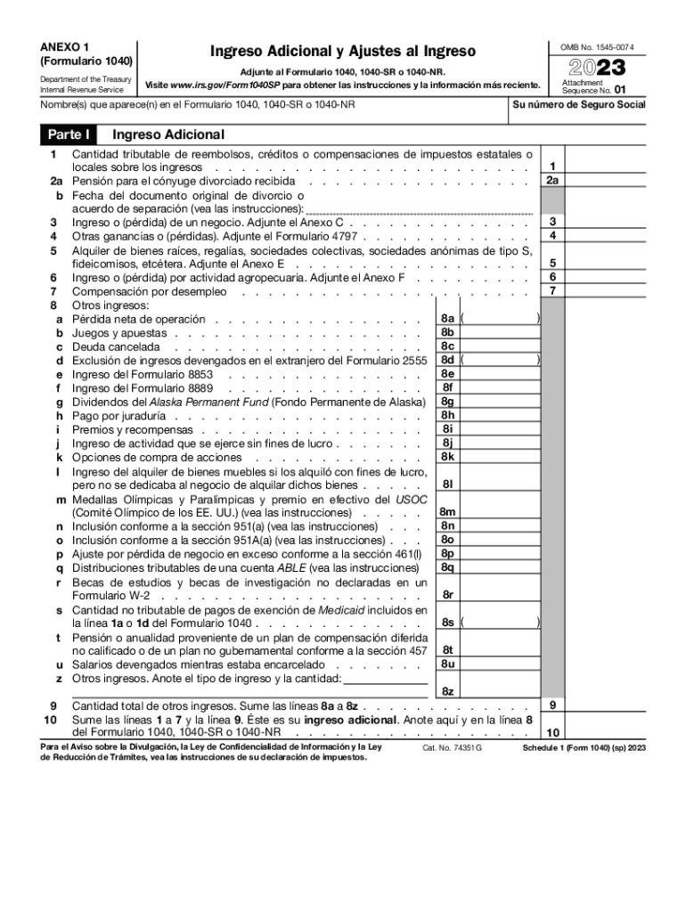 Completable En línea 2023 Schedule 1 (Form 1040) (sp). Additional ...