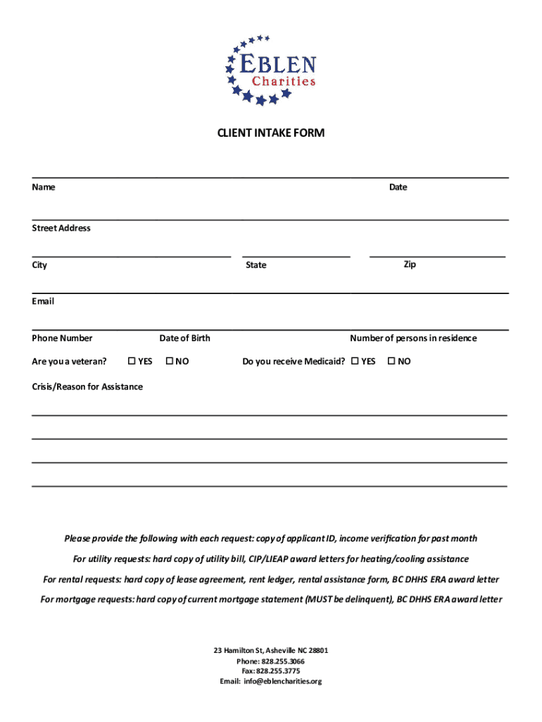 Fillable Online EBLEN CHARITIES UTILITY ASSISTANCE INTAKE PROCESS Fax ...