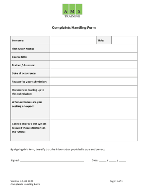 Fillable Online Fillable Online Complaints Handling Form Fax Email ...