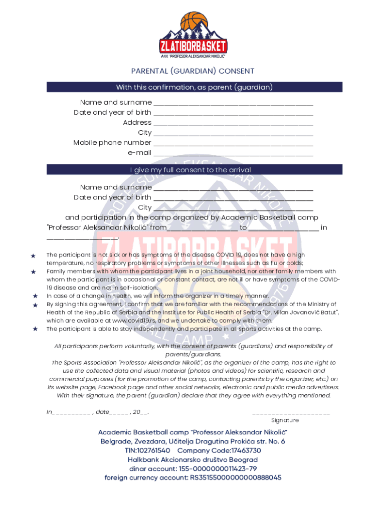 Fillable Online PARENTAL (GUARDIAN) CONSENT Fax Email Print - pdfFiller