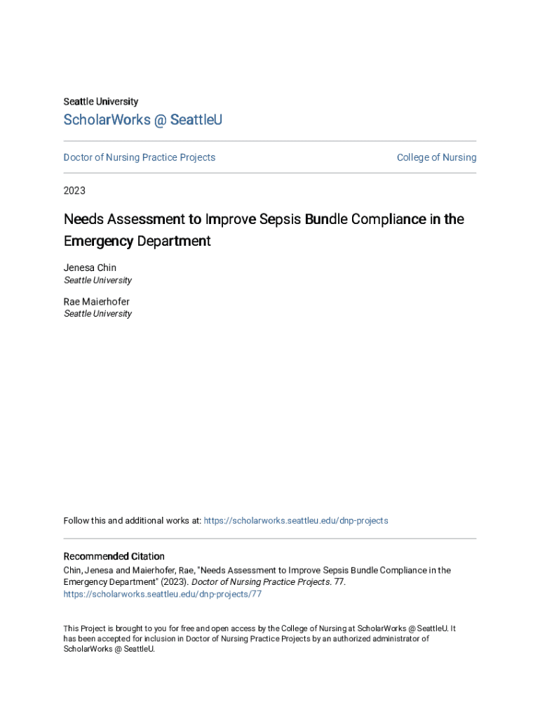 Fillable Online Needs Assessment to Improve Sepsis Bundle Compliance in ...