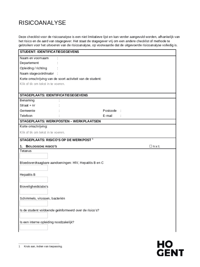 Risicoanalyse van een specifieke arbeidssituatie en ... Doc Template | pdfFiller
