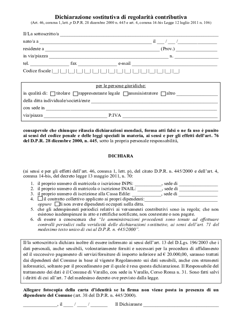 Compilabile Online Dichiarazione sostitutiva di regolarita ...