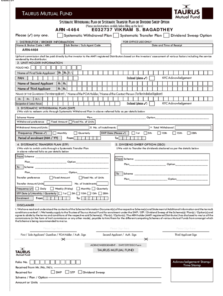 Fillable Online Systematic Withdrawal PlanHow to set up SWP in Mutual ... Fax Email Print ...