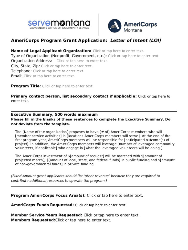 AmeriCorps Planning Grant Application: Letter of Intent (LOI) - serve ...