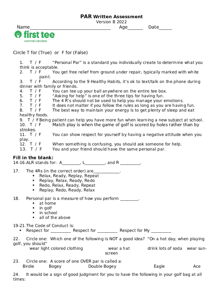 What's Your Personal Par? Doc Template | pdfFiller