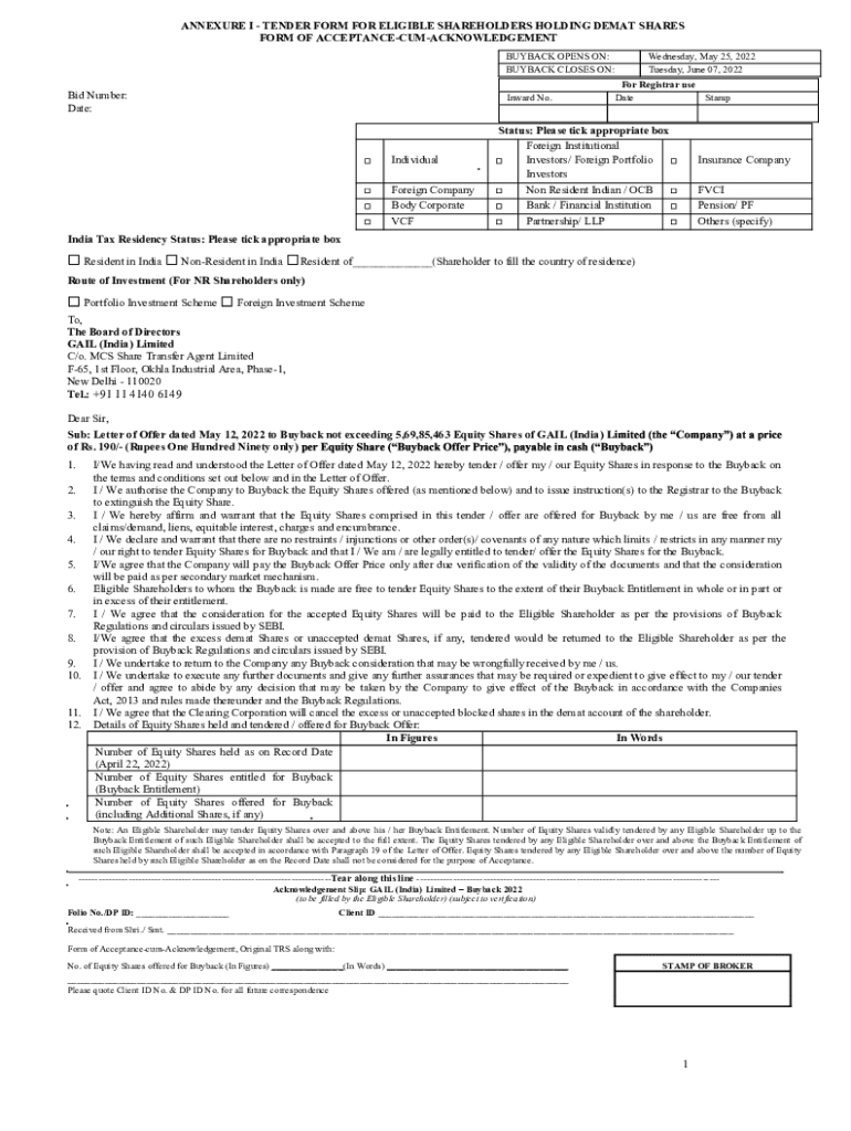 Fillable Online GAIL - Tender Form - Demat.pdf Fax Email Print - pdfFiller