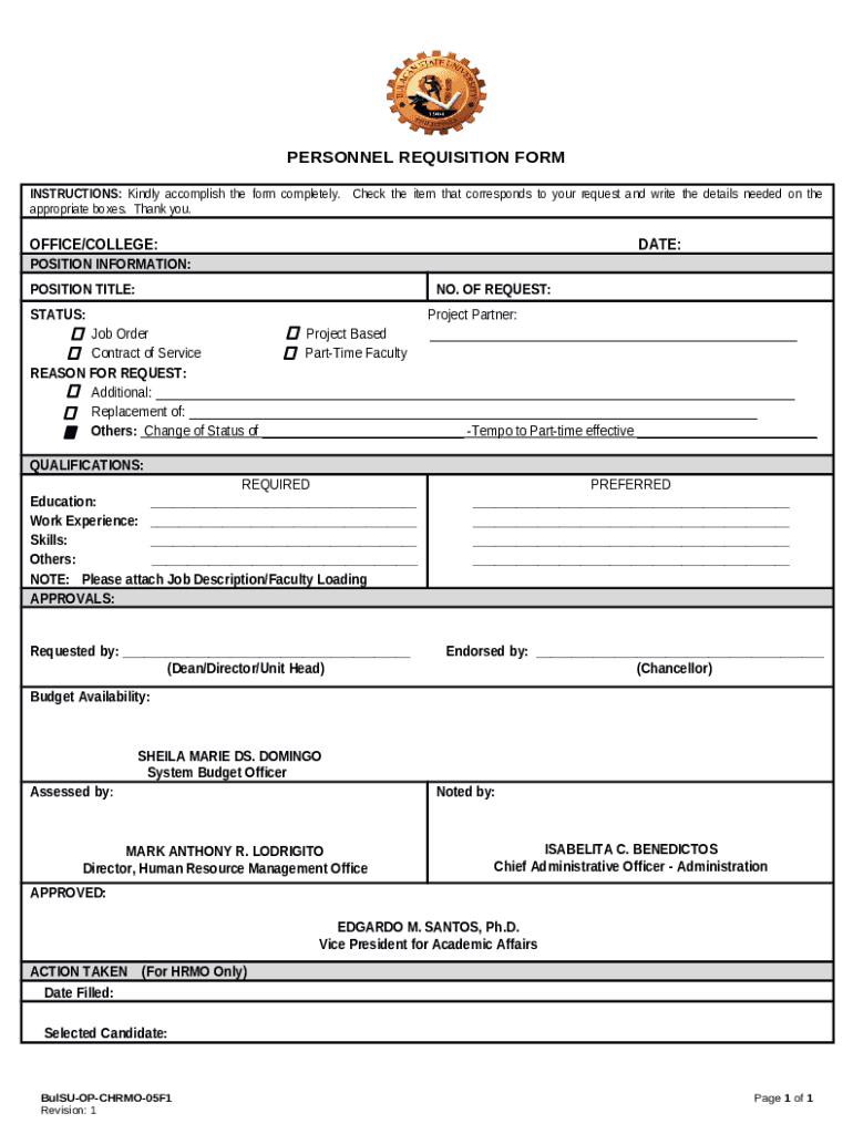 Personnel Requisition - Temporary to Part-Time Doc Template | pdfFiller