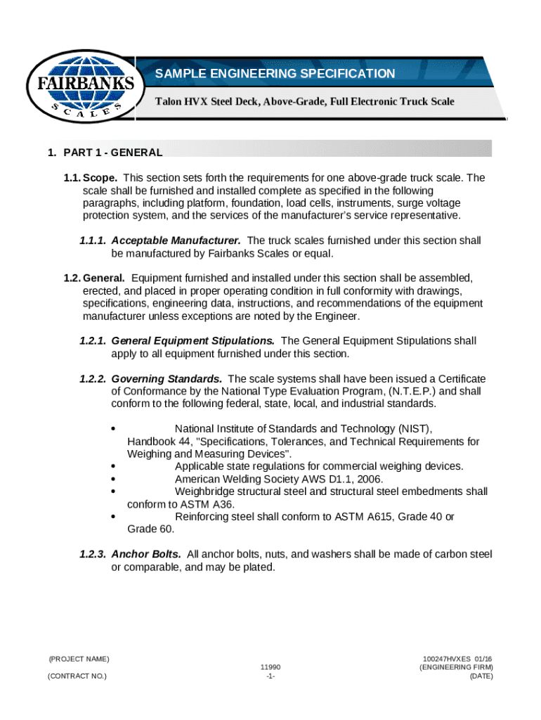 Engineering Specification Pit Type Steel Deck Truck Scale Doc Template ...