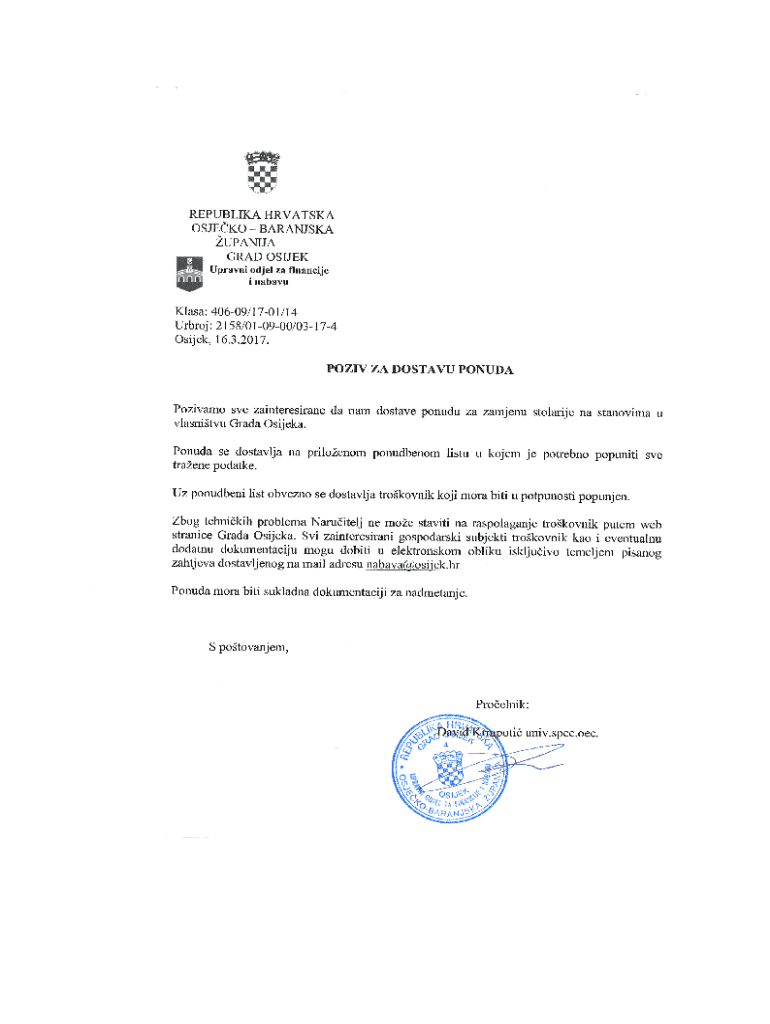 Postupak javne nabave roba za izgradnju i sanaciju ... Doc Template | pdfFiller