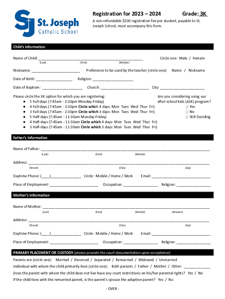 Fillable Online 2023-2024 Registration form NEW FAMILY 3K rev050423 ...