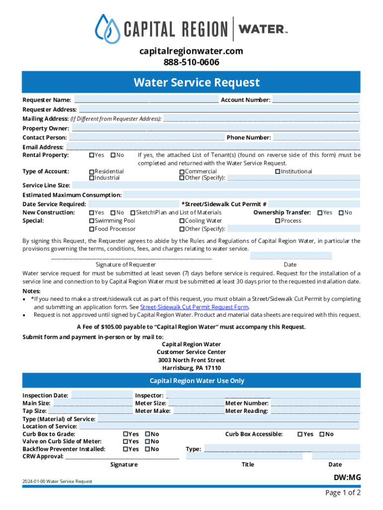 Fillable Online Drinking Water Service Line/Wastewater Lateral Repair ...