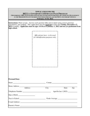 Fillable Online GOVERNORS 4-H SENATE PAGE PROGRAM Fax Email Print ...