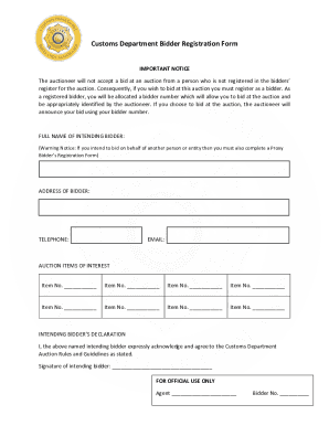 Fillable Online Customs Department Bidder Registration Form Fax Email ...