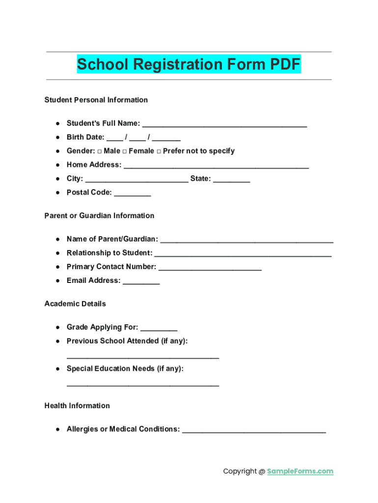 Fillable Online School Registration Form PDF Fax Email Print - pdfFiller