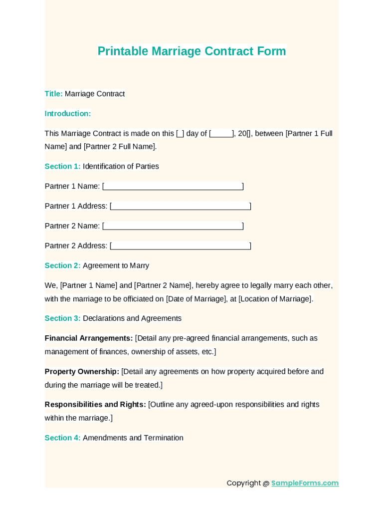 Title: Marriage Contract Doc Template | pdfFiller