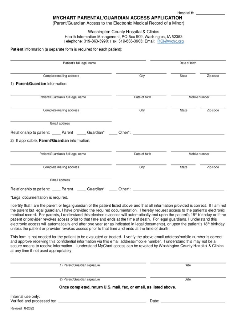 Fillable Online Information for Parents MyChart for Your Child (under ...
