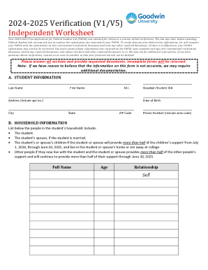 Fillable Online 2024-2025 Verification (V1/V5) - Independent Worksheet Fax Email Print - pdfFiller
