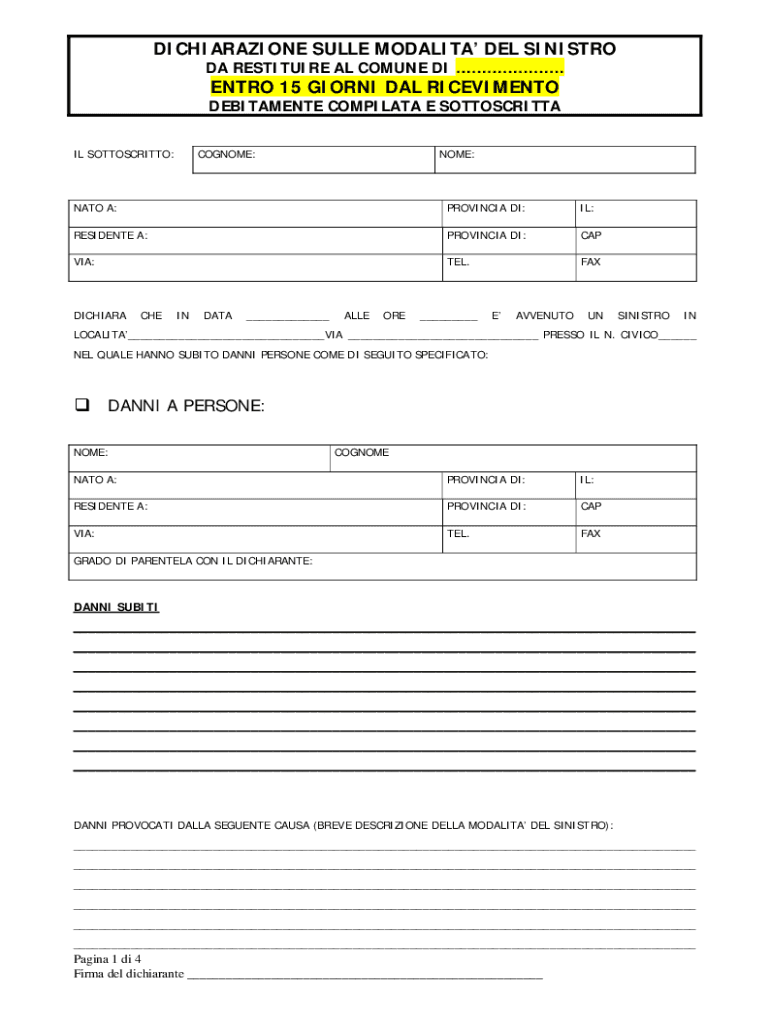 Compilabile Online Modulo denuncia di sinistro PERSONE o COSE Fax Email ...