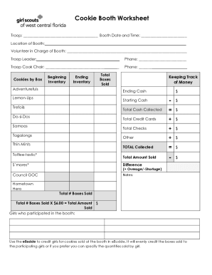 Fillable Online Cookie Booth Sale Worksheet Fax Email Print - pdfFiller